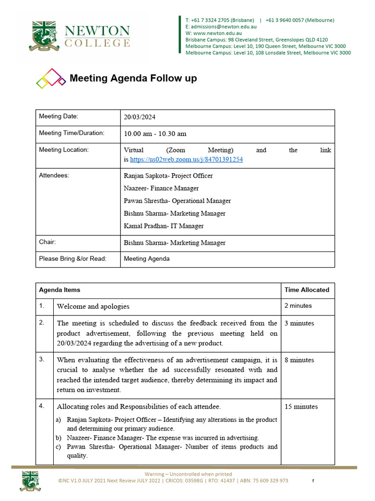 Meeting Agenda Follow Up | PDF | Private Sector | Public Sphere
