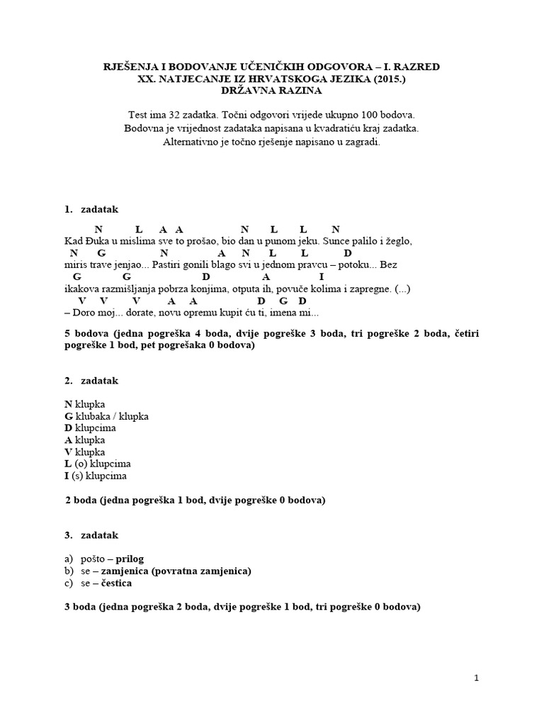 HJ - DRZ - 2015 - RJESENJA - 1. Razred | PDF