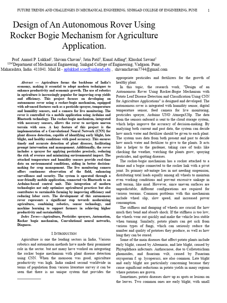 Research Paper Design of An Autonomous Rover Using Rocker Bogie ...