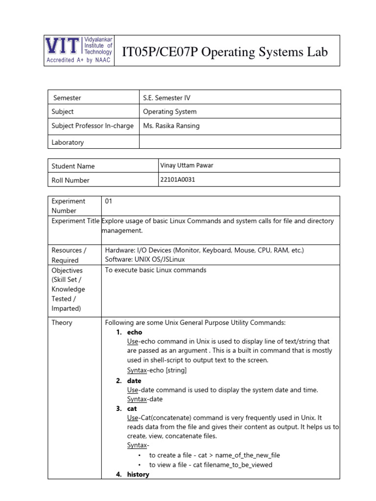 OS Lab Expt-1 | PDF | Directory (Computing) | Filename