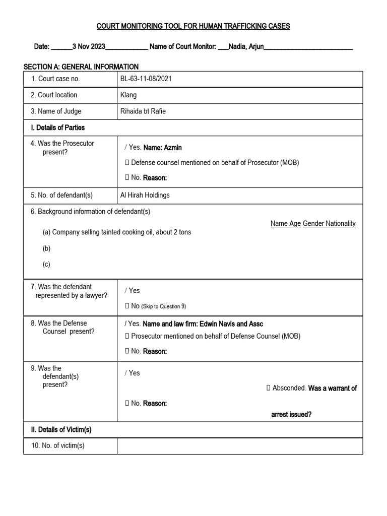 (BASE) Court Monitoring Tool | PDF | Witness | Prosecutor