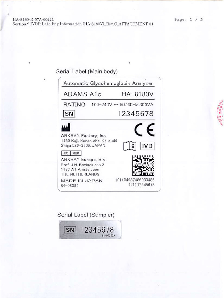 IVDR Labelling Info for ADAMS A1c Devices | PDF