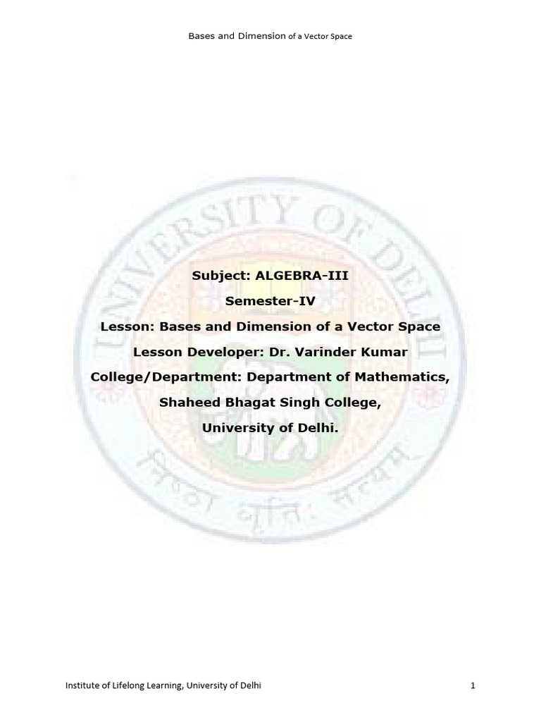 5 Bases_and_Dimension_of_a_Vector_Space | PDF | Basis (Linear Algebra) | Vector Space