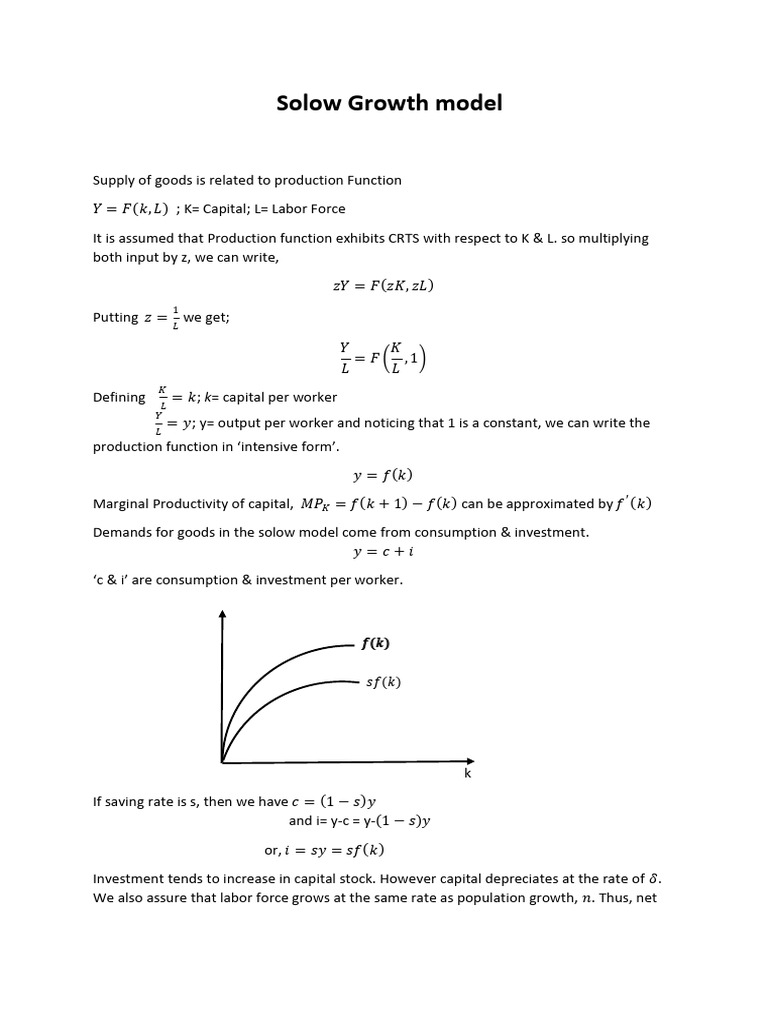 Solow Growth Model-note | Download Free PDF | Production Function | Capital (Economics)