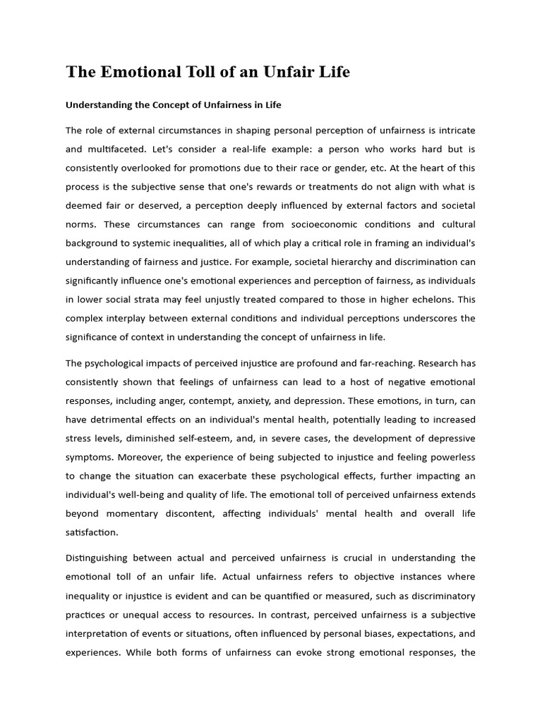 Essay: The Emotional Toll of An Unfair Life | PDF | Psychological ...