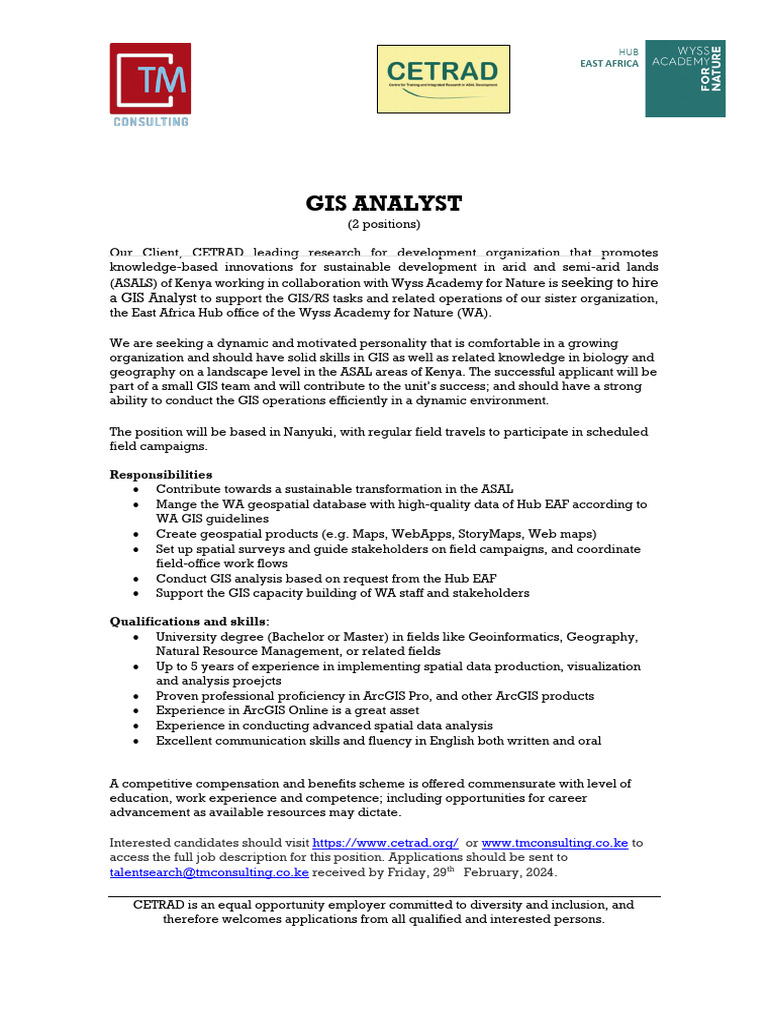Gis Analyst Vacancy Pdf Geographic Information System Arc Gis