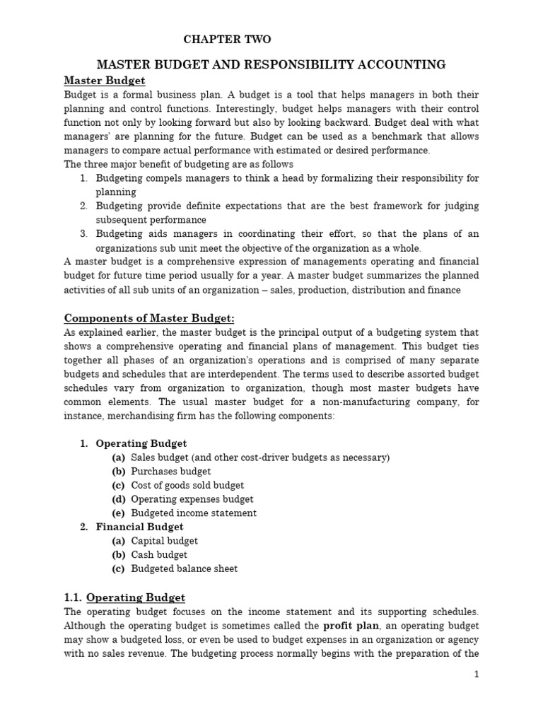 Cha 3 Master Budget Hand Out | PDF | Balance Sheet | Expense
