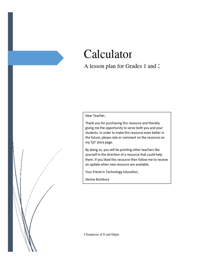 Calculator: A Lesson Plan For Grades 1 and 2 | PDF | Calculator ...