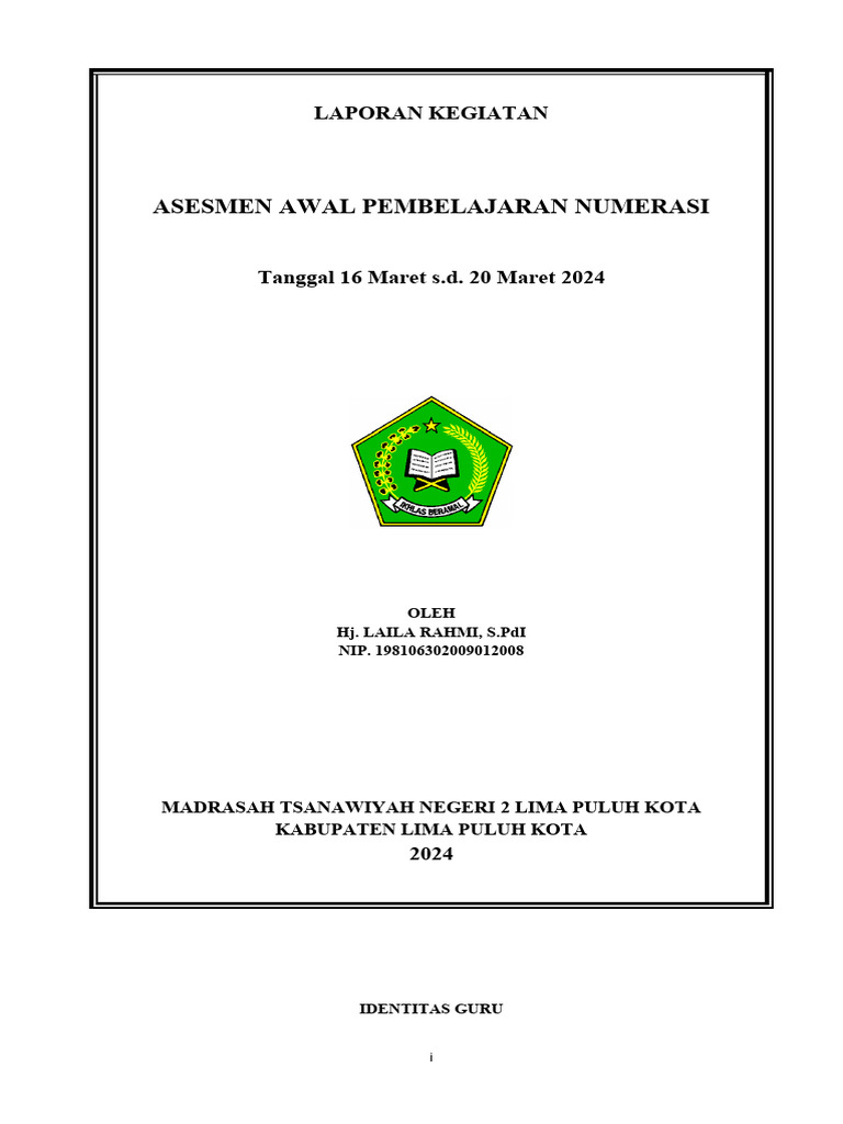 Laporan Diklat oke ASESMEN AWAL PEMBELAJARAN NUMERASI | PDF