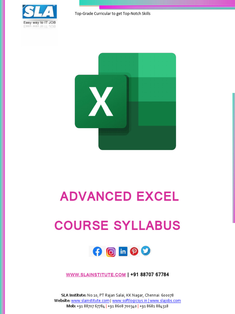 Adavanced Excel Course Syllabus | PDF | Microsoft Excel | Information ...