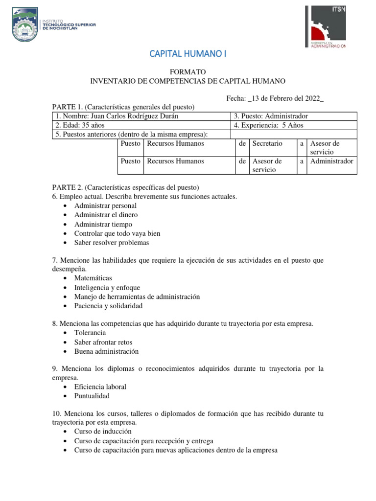 Formato Inventario de Competencias - Capital Humano | PDF | Gestión de recursos humanos | Business
