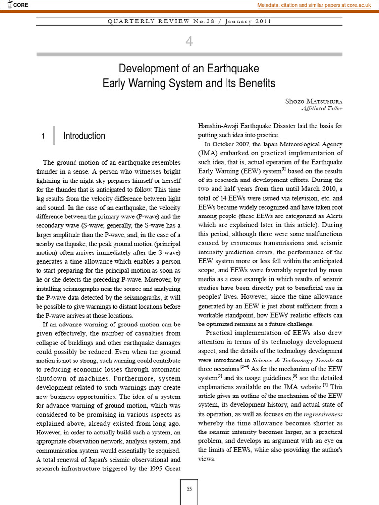 Development of An Earthquake Early Warning System and Its Benefi Ts ...