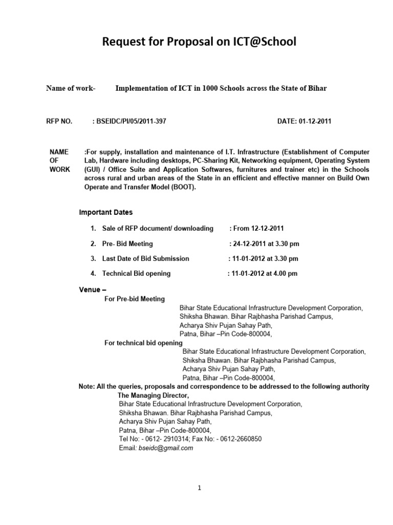 Request For Proposal On ICT in Schools | PDF | Request For Proposal ...