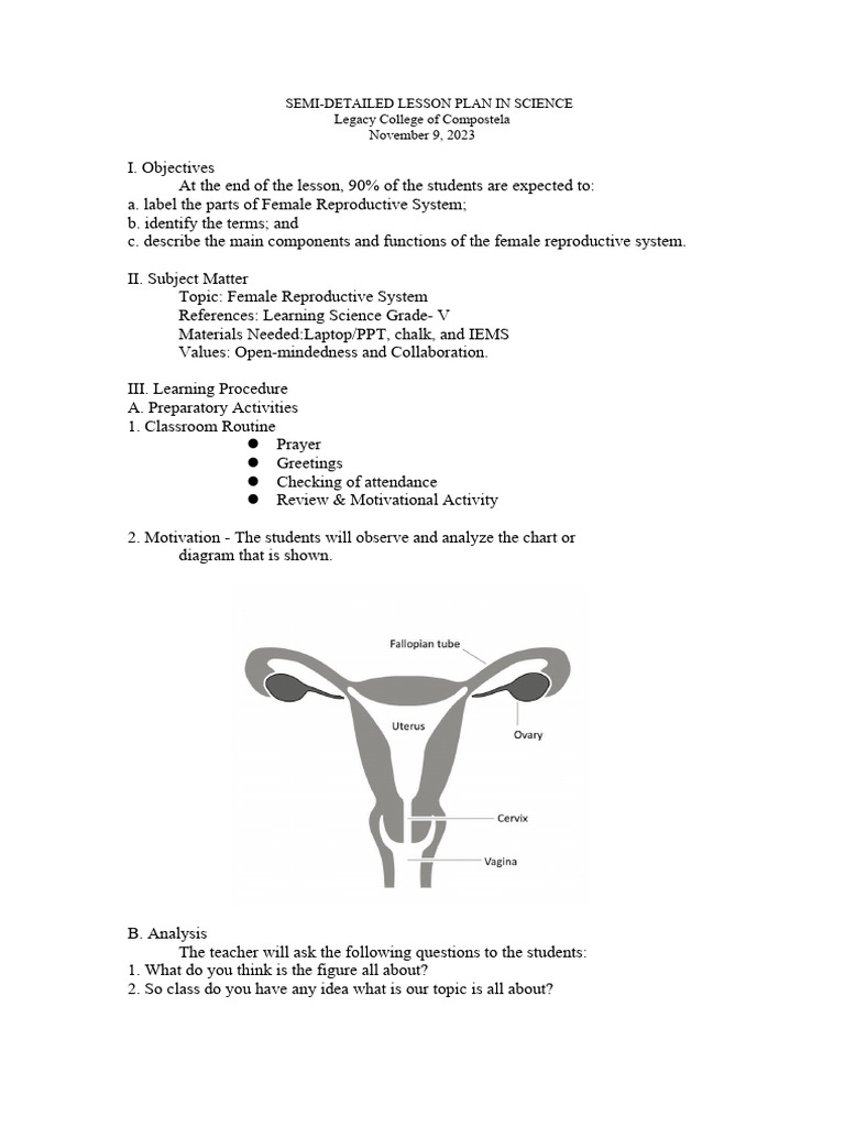 Lesson Plan Ni BZ | PDF | Reproductive System | Uterus