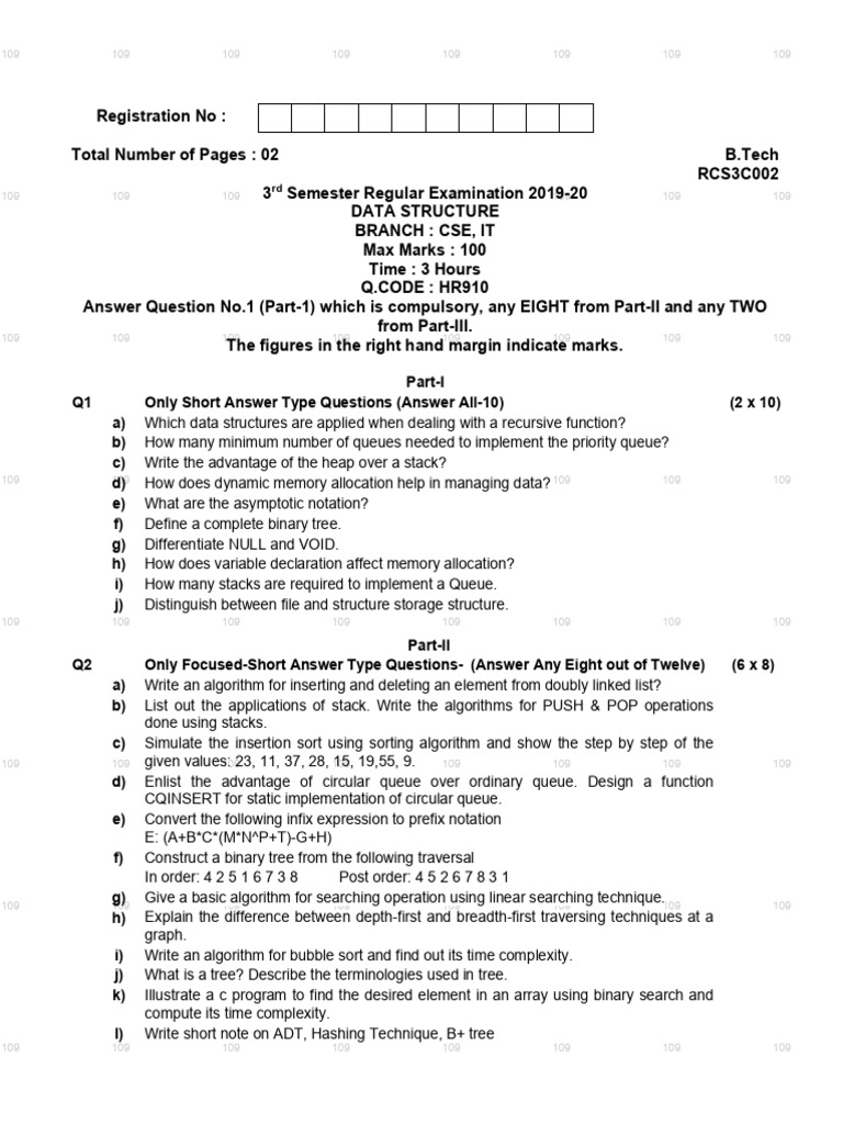 Data Structure Hr910 Cse It 2bpe 19 20 Pdf Algorithms And Data Structures Computer Programming