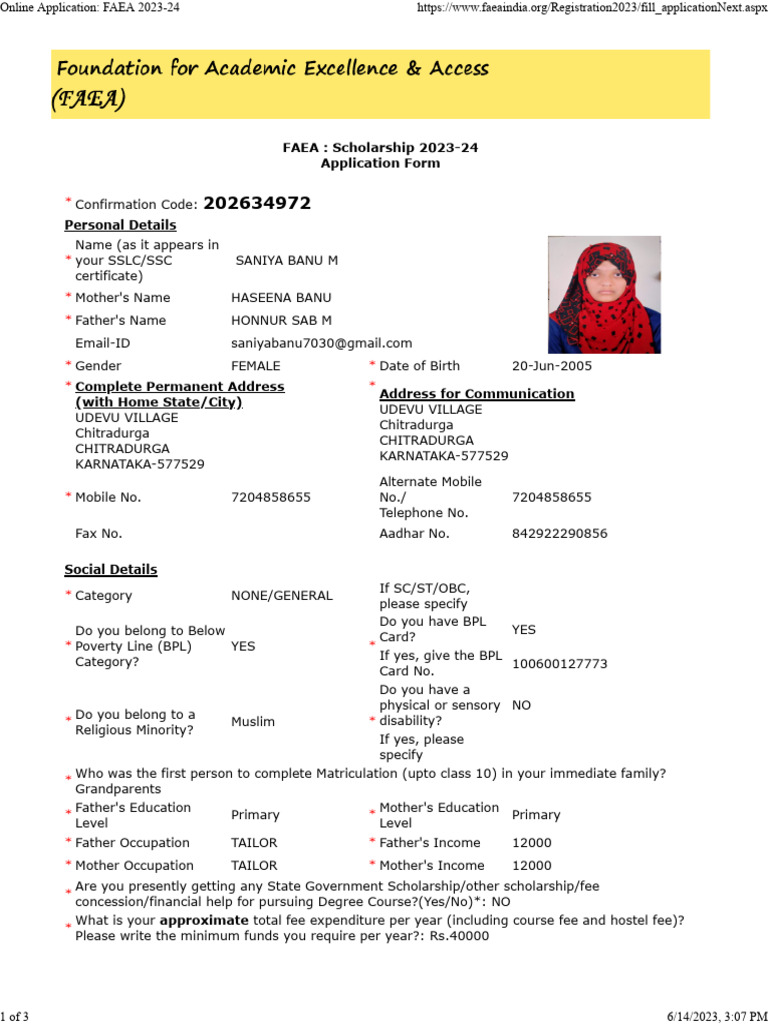 Online Application FAEA 2023-24 | PDF
