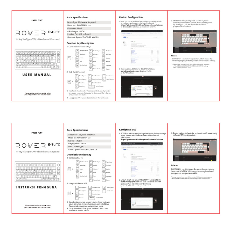 ROVER84 V4 Lite Keyboard Manual | PDF | Computer Keyboard | Computer ...