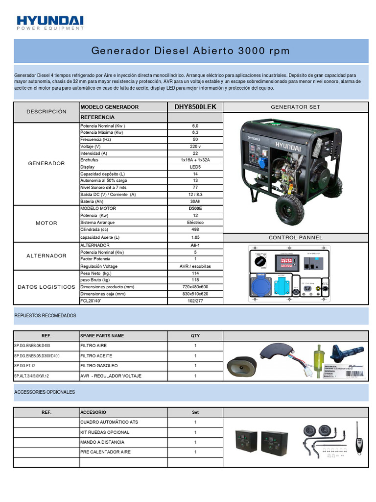 Hyundai Ficha Tecnica Dhy8500lek Es Descargar Gratis Pdf Fuente