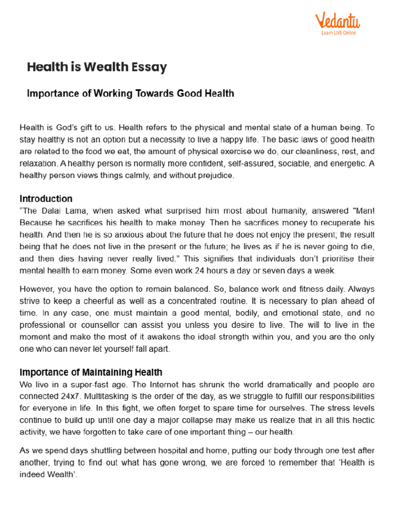 Health Is Wealth Essay | PDF
