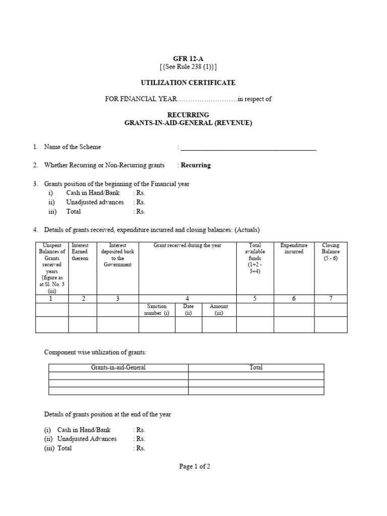 4-Formats Utilization Certiificate GFR 12 A - 0 | PDF | Internal ...