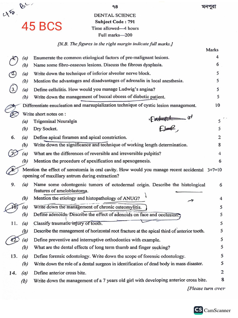BCS Previous Question Dental Part | PDF