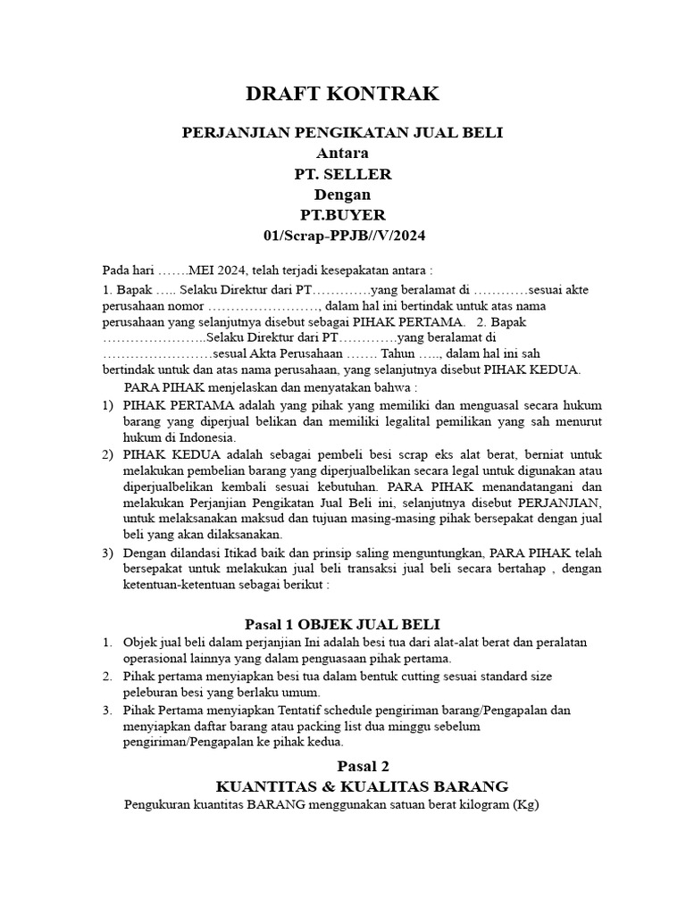 Draft Kontrak Besi Scrap Jakarta-1 | PDF | Bisnis | Pengelolaan Keuangan & Uang