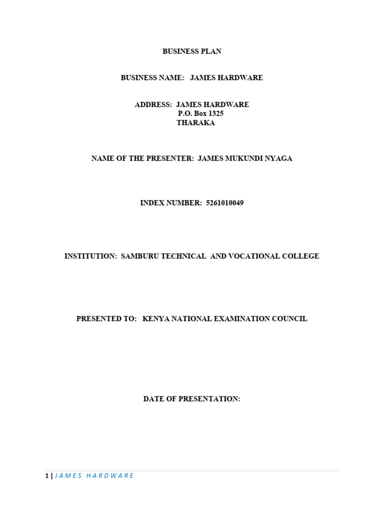 Business Plan James Mukundi Nyaga | PDF | Net Income | Financial Accounting Business Plan James Mukundi Nyaga | PDF | Net Income | Financial Accounting