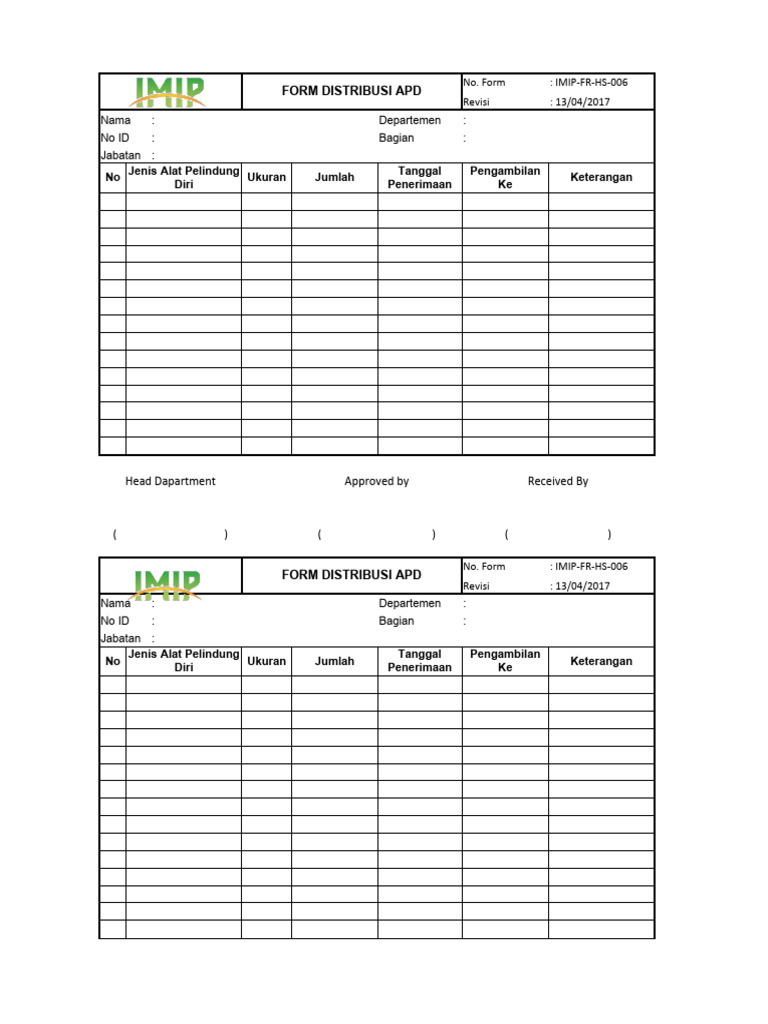 F HS 001 Distribusi APD | PDF