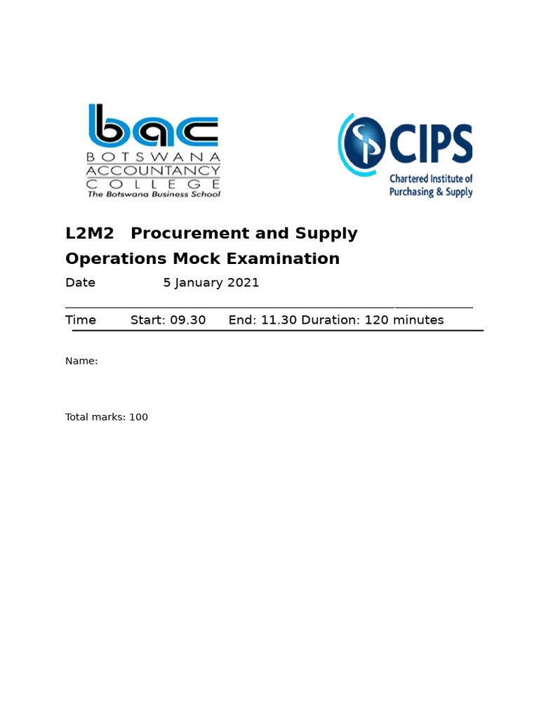 CIPS L2M2 Old Exam With Answers Jan 2021 | PDF | Procurement | Prices