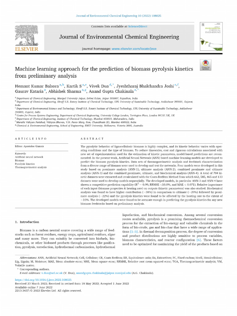 Machine Learning Approach For The Prediction Of Biomass Pyrolysis