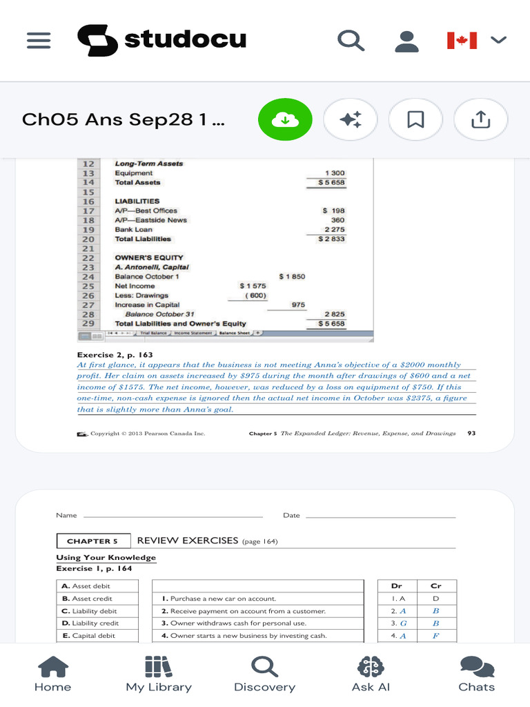 Ch05 Ans Sep28 1 - gjffj - CHAPTER 5 The Expanded Ledger Revenue, Expenses, and Drawings SECTION ...