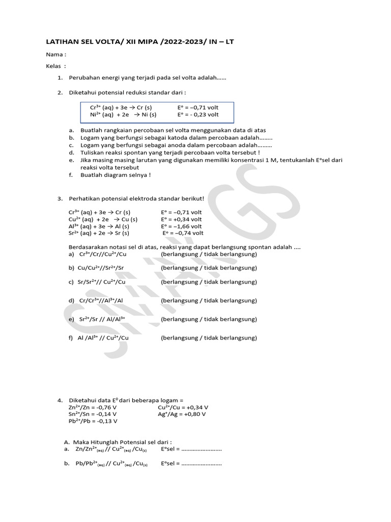 Latihan Sel Volta | PDF | Sains & Matematika