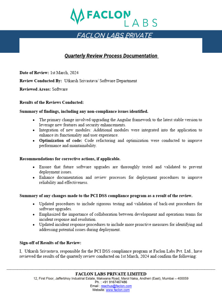 Quarterly Review Process Documentation - Evidence Scrut | PDF | Payment ...