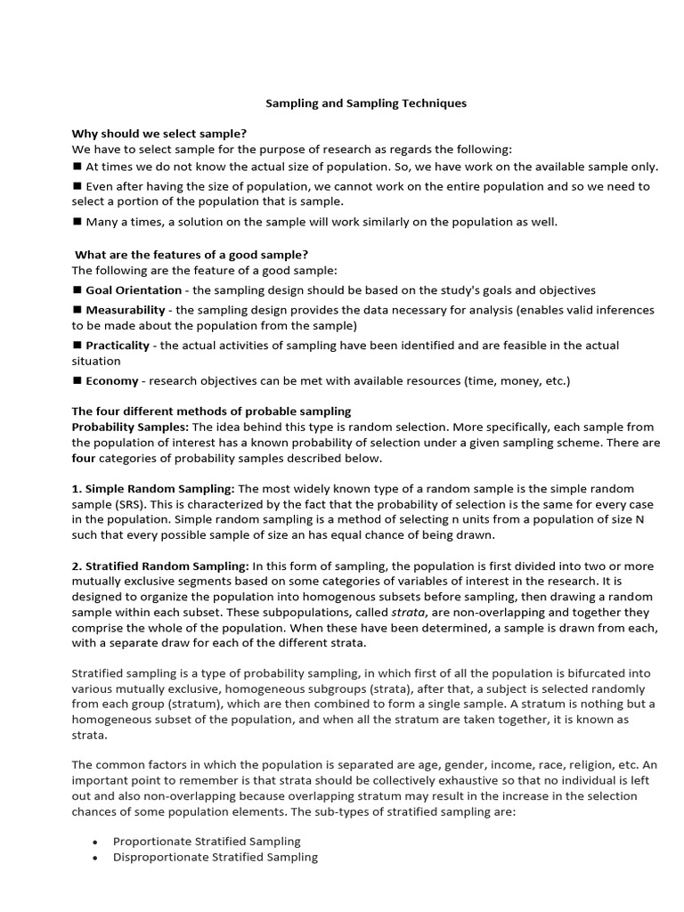 Sampling and Sampling Techniques | PDF | Sampling (Statistics ...