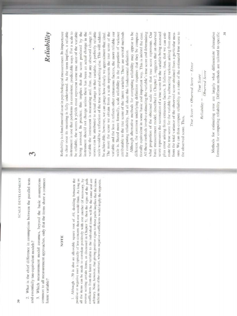 DeVellis Chapter 3 Reliability | PDF