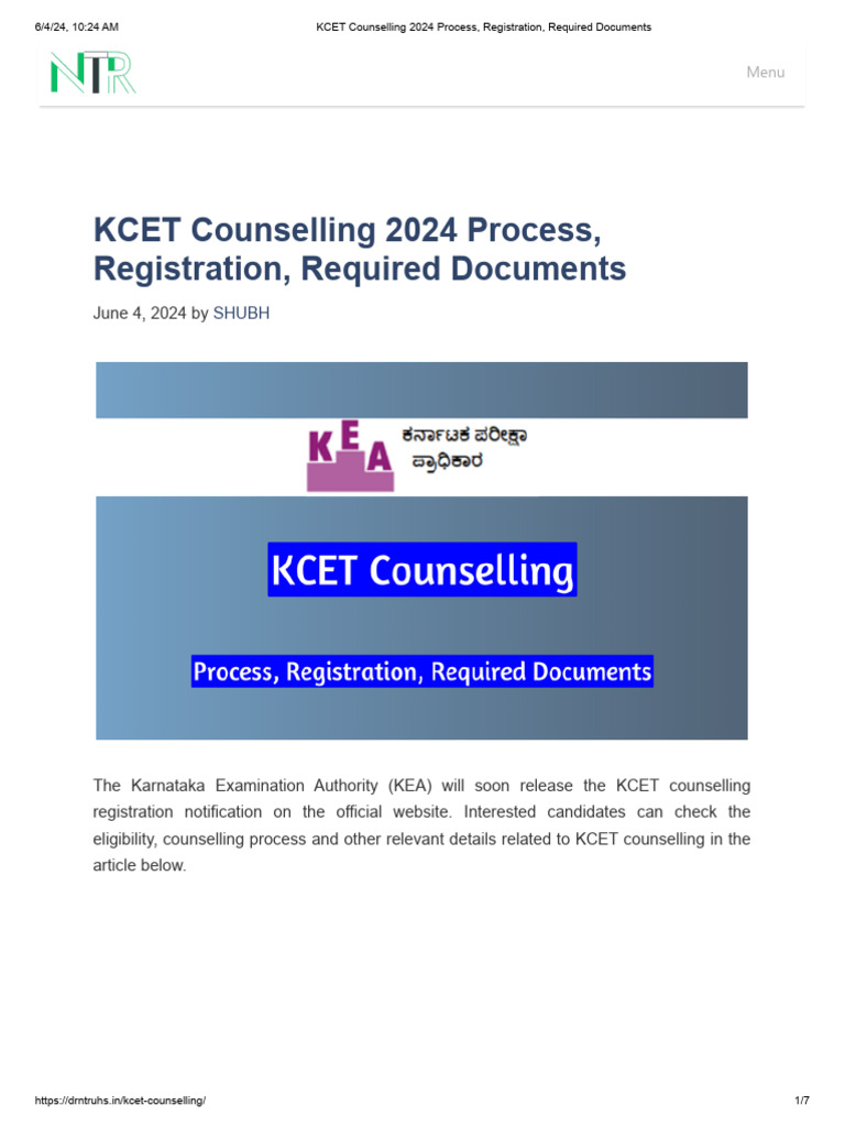 KCET Counselling 2024 Process, Registration, Required Documents | PDF ...