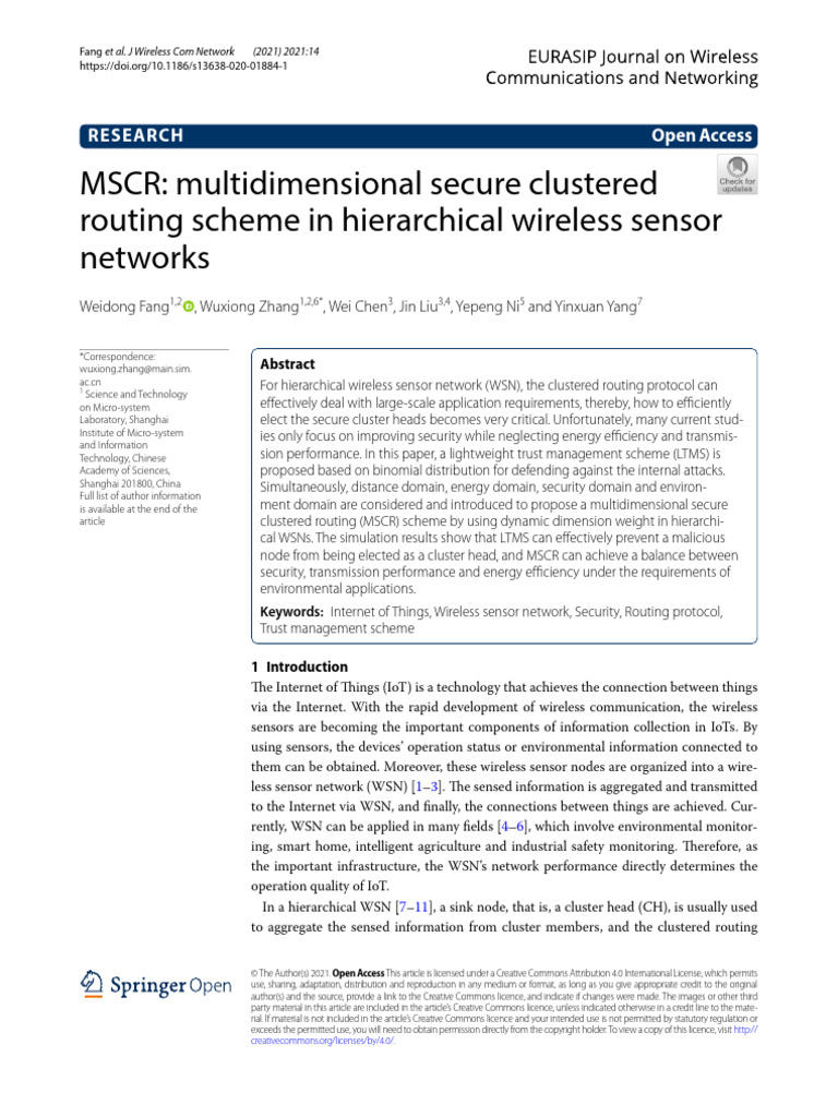 Mscr Multidimensional Secure Clustered Routing Scheme In Hierarchical Wireless Sensor Networks