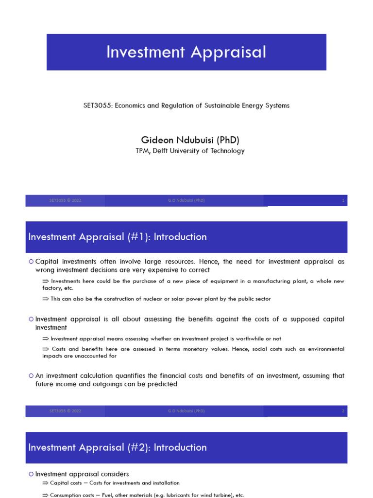 Investment Appraisal | PDF | Net Present Value | Capital Budgeting