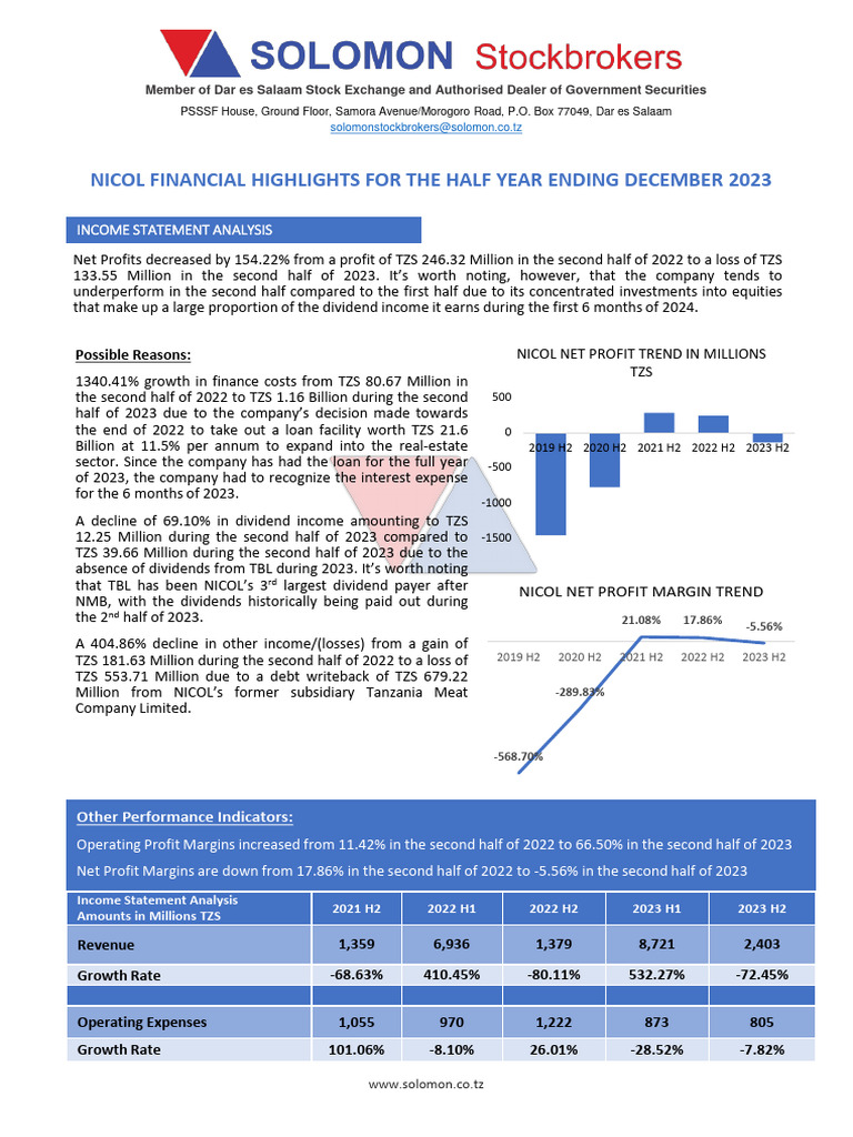 NICOL H2 Financial Highlights | PDF | Investing | Equity (Finance)