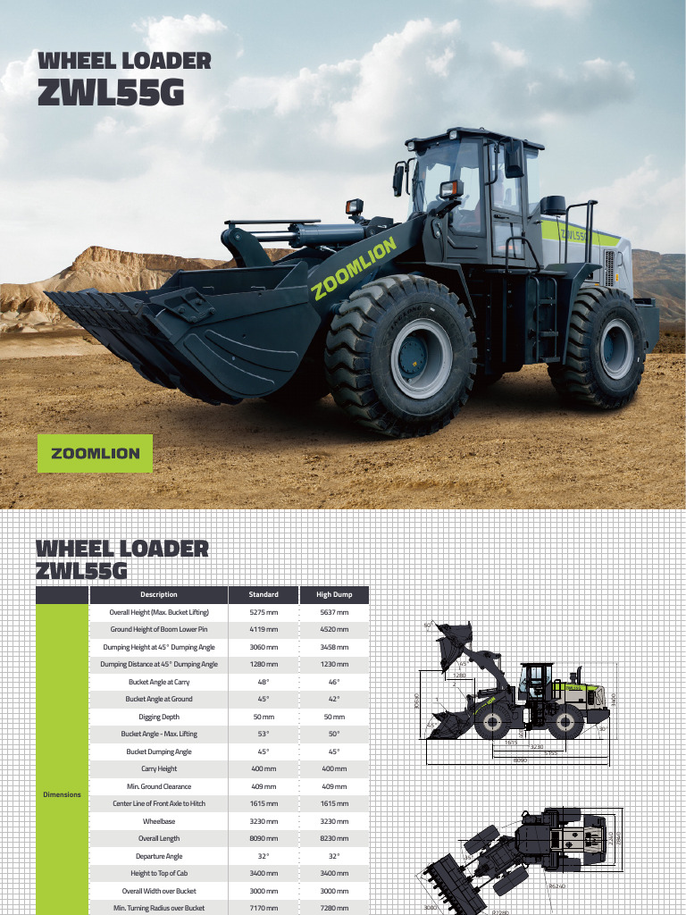 Zoomlion ZWL55G Wheel Loader Overview | PDF | Loader (Equipment) | Brake