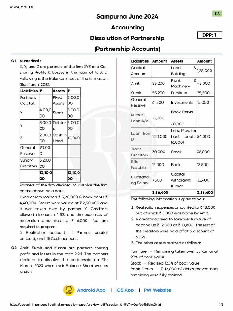 Partnership Dissolution Accounting | PDF | Book Value | Debt