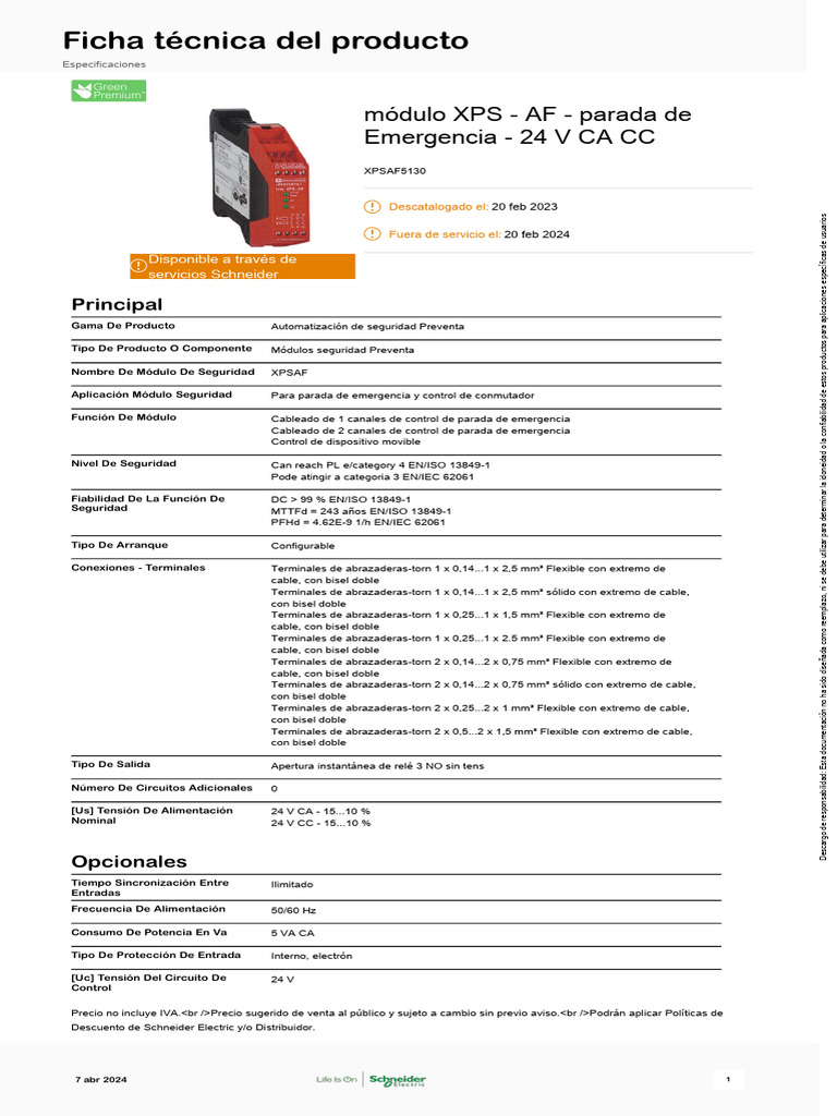 Schneider Electric Preventa-XPS XPSAF5130 | PDF | Relé | Ingenieria ...