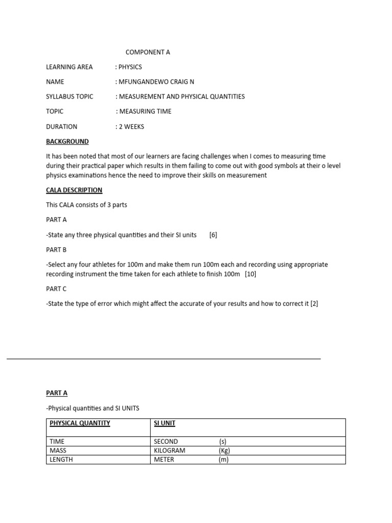 CRAIG PHYSICS COMPONENT A | Download Free PDF | Measurement ...