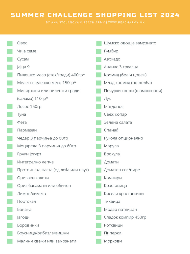 Summer Challenge 2024 Shopping List 1 | PDF