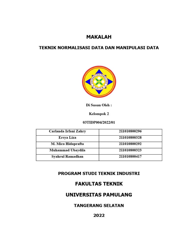 Tugas Makalah Basis Data Kelompok 2 03tidp004 (Teknik Normalisasi Dan Manipulasi Data) | PDF