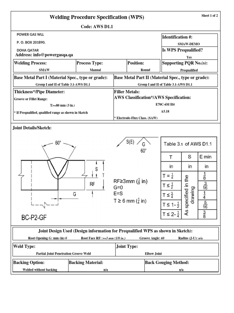 Welding Procedure Specification Sample | PDF | Welding | Construction