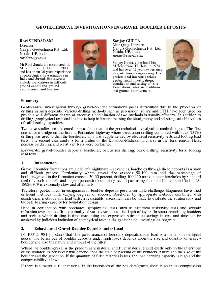 GEOTECHNICAL INVESTIGATIONS IN GRAVEL-BOULDER DEPOSITS | PDF | Geotechnical Engineering | Borehole