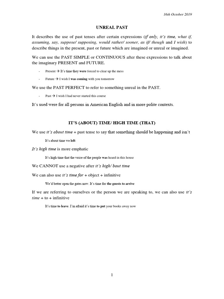 Unreal Past Tense Usage Guide | PDF | Grammatical Tense | Perfect (Grammar)