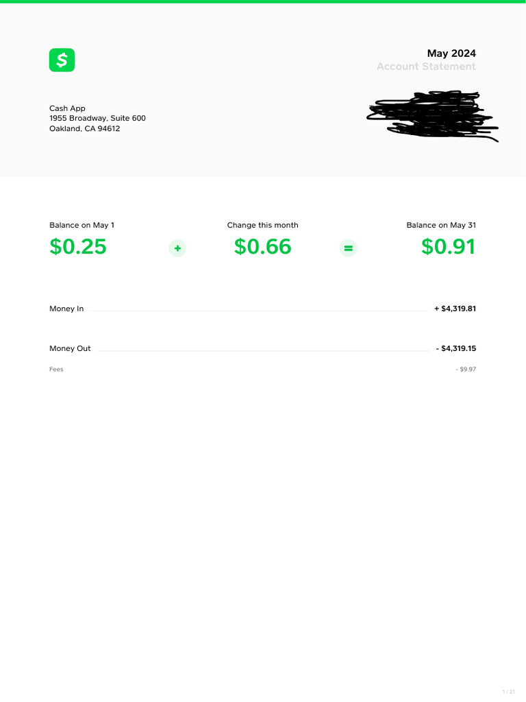 Cash App May 2024 Account Statement | PDF | Cash | Payments