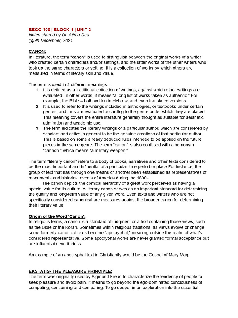 BEGC-106 Notes | PDF | Biblical Canon | Writing